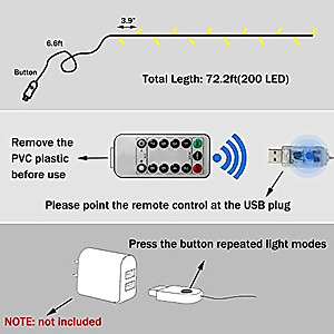Vicila 200 LED String Light Christmas Light with Remote Control, 8 Modes USB Twinkling Lights Waterproof Fairy Light for Patio, Home, Garden, Indoor Outdoor Decor-72.2ft(Red)