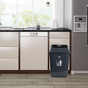 Saedy 6.5 Gallon Kitchen Garbage Can with Swing Cover, 4 Pack Plastic Trash Can, Gray