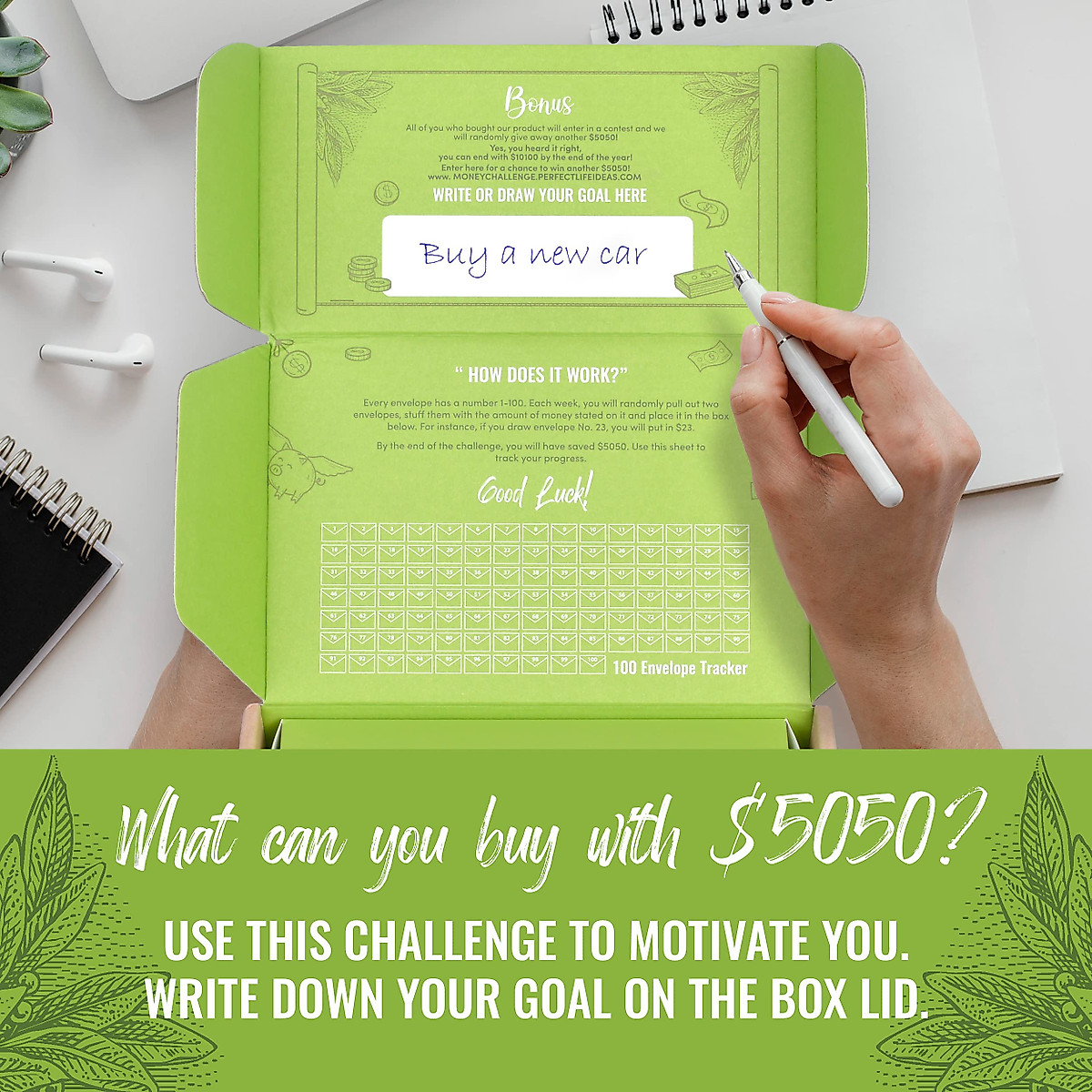 100 Day Envelope Challenge Kit. Money Saving Box Shows How To Save $5050 or Multiples in 100 Days or 50 Weeks. 100 Envelope Challenge Money Challenge Seen on Youtube Tiktok. Gifts For Children Adults