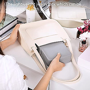 KCY Jewelry Box for Women Girls,Small Travel Jewelry Organizer Case,PU Leather Portable Jewellery Storage Boxes Display Holder for Ring Earrings Necklace Bracelet Bangle , Men Teen Kids Gift, Grey