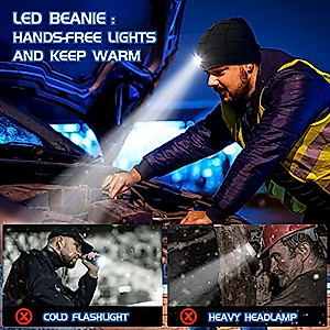 LED Beanie with Light Gifts for Men: Valentines Day Gifts for Him Birthday Gift for Dad Grandpa Husband Brother Boyfriend Him Adult Teens - Soft Warm Headlamp Hat for Camping Fishing Hunting