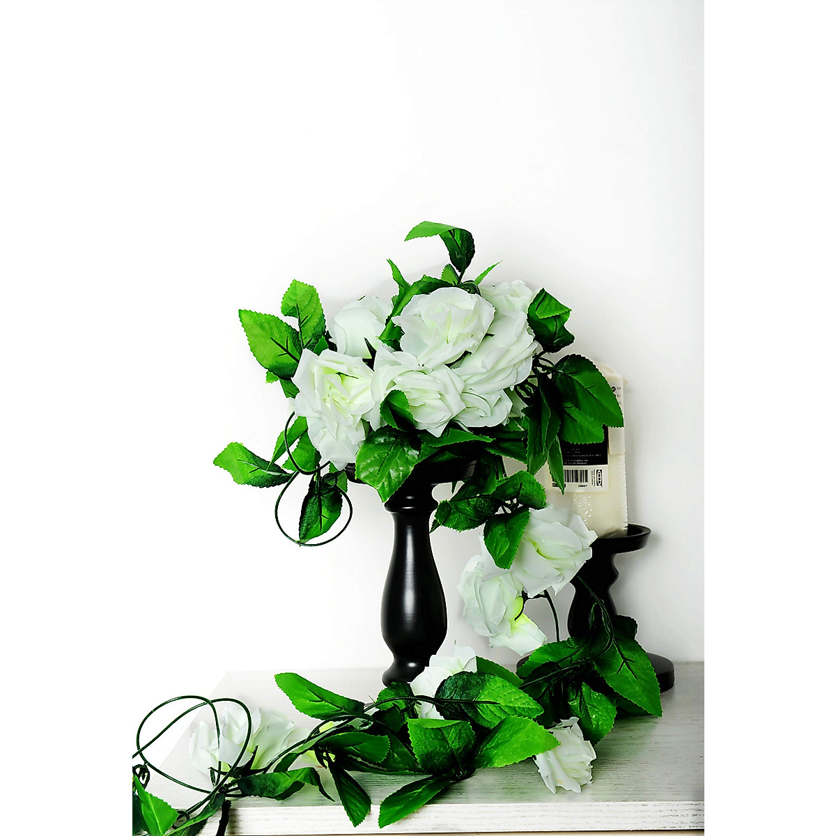 MagicZoo 2Pack(18 Rose Flowers) 15FT Artificial Rose Vine Silk Flower Garland Fake Hanging Rose Flower Plant for Home Office Garden Hotel Wedding Party Decor (2pc White)