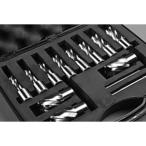 Annular Cutter Set 13 pcs JESTUOUS 3/4 Inch Weldon Shank 1 Cutting Depth and Cutting Diameter from 7/16 to 1-1/16 for Mag Drill Press HSS Standard Kit Two Flat with 2 Pilot Pins