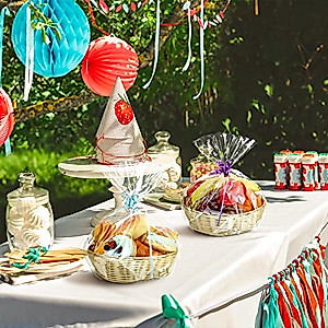 CHENGU 18 Pcs Basket Empty Gift Basket Food Basket Woven Fruit Basket with 48 Colorful Pull Bows 30 Clear Gift Bags Crinkle Cut Paper Shred Filler for Kitchen Restaurant (7.9 x 7.9 x 2.8 Inch, Round)