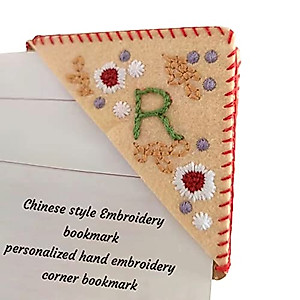 Personalized Hand Embroidered Corner Bookmark,Felt Triangle Page Stitched Corner Handmade Bookmark,Unique Cute Flower Letter Embroidery Bookmarks Accessories for Book Lovers (Spring,G)