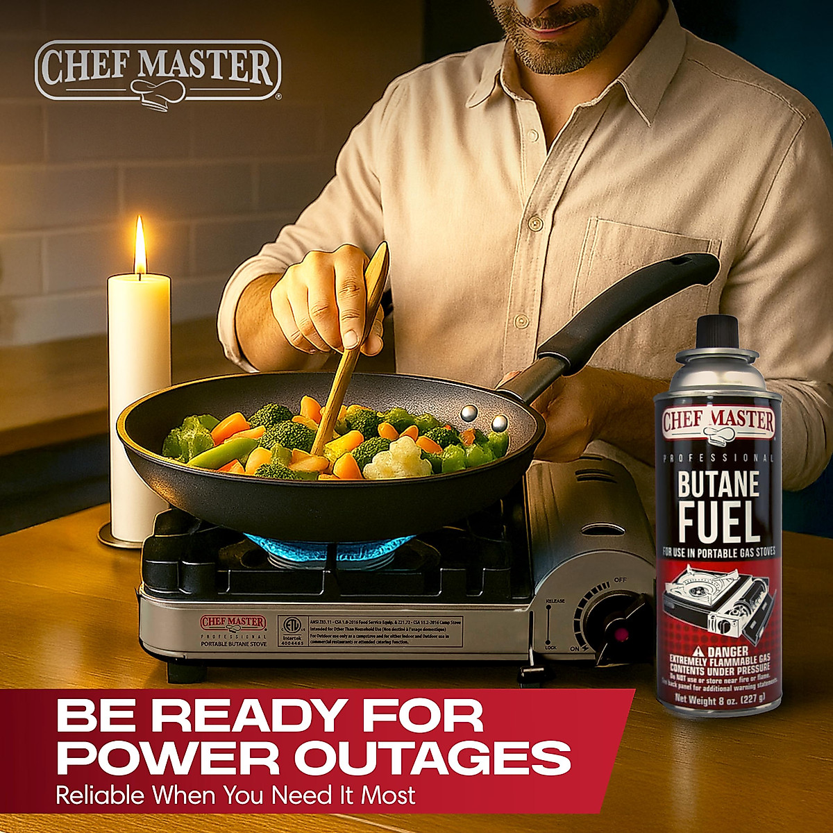 Chef Master 90340 | Pack of 4 Butane Fuel Cylinders| 8oz Butane Canisters for Portable Stove | Butane Torch Replacement Canisters