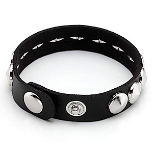 Eigso 2Pcs Black Leather Bracelet for Men Women Adjustable Hematite Punk Spike Metal Cuff Bangle