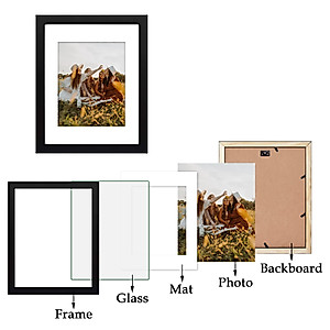 Frametory, 11x14 Picture Frame, Solid Wood, Black Molding, Set of 1, Display 8x10 with Mat or 11x14 Without Mat - Tempered Glass Front, Wall Gallery Frame (Black, 1 Pack)