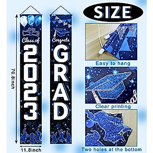 2023 Graduation Decorations-Class of 2023 Congrats Grad Porch Sign Banner,Door Hanging Welcome Banner for Blue Graduation Party Supplies