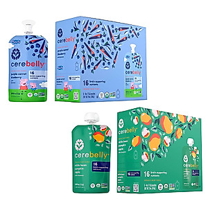 Cerebelly Baby Food Pouches – White Bean Pumpkin Apple & Purple Carrot Blueberry (6 Each), Organic Fruit & Veggie Purees, Great Snack for Toddlers, 16 Brain-supporting Nutrients, No Added Sugar