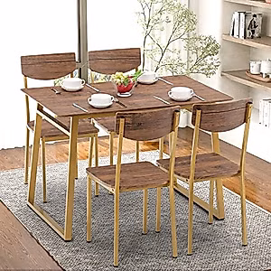 JOMEED 5 Piece Dining Table Set for 4 Kitchen Table and Chairs for 4 Space Saving Metal and Wood Rectangular Dining Table with Chairs Perfect for Dining Room, Kitchen and Small Spaces
