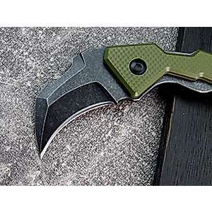 Ccanku C1695 Fixed Blade Knife, D2 Steel G10 Handle Outdoor Survival EDC Knife for Outdoor Survival,Fixed Blade Claw Knife with K Sheath (Army green)