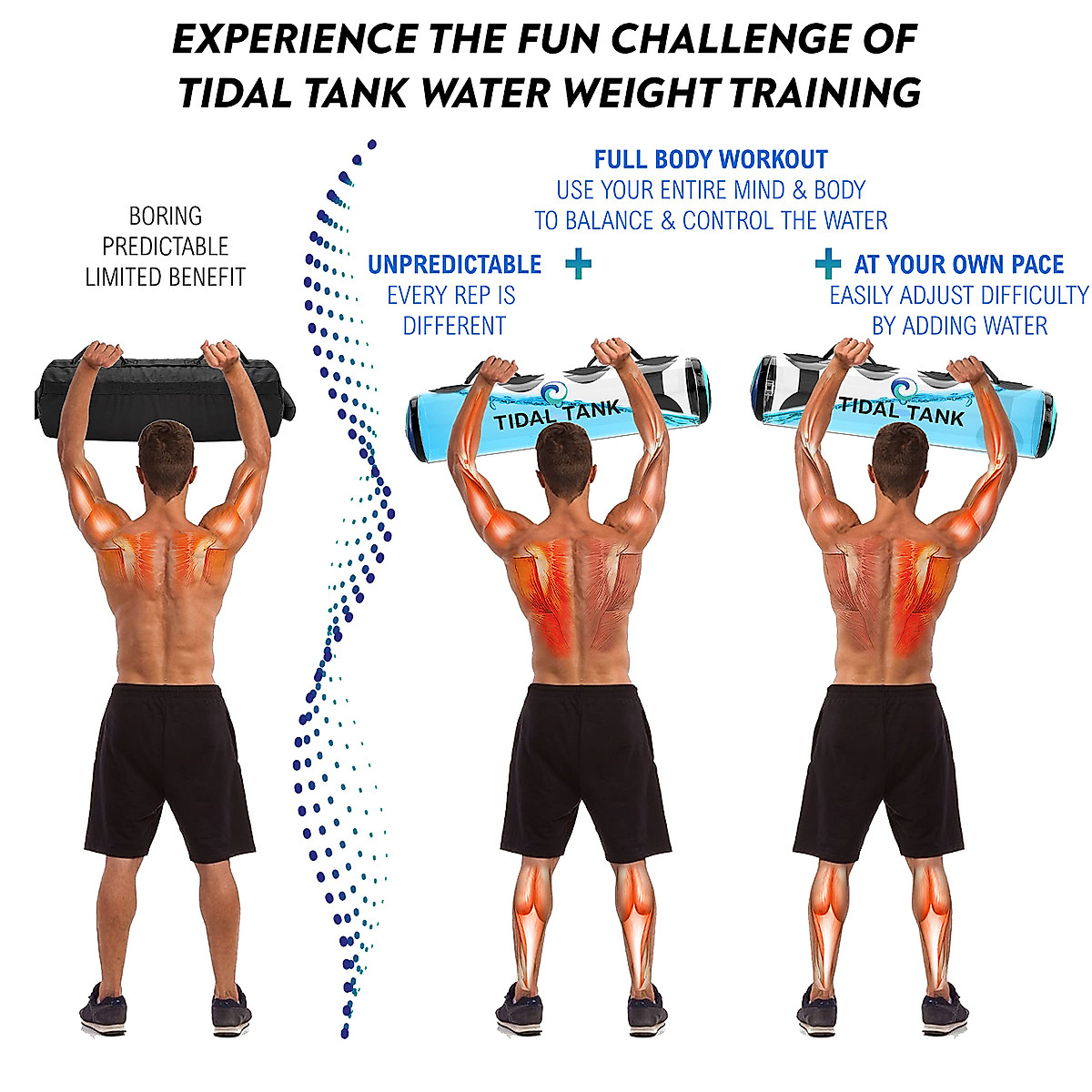 Tidal Tank Classic - Aqua Bag with Water, Sandbag Weighted Workout Equipment for Strength Training Adjustable Weights for Core Stability, Free App for Full Body Workout - up to 49 lb