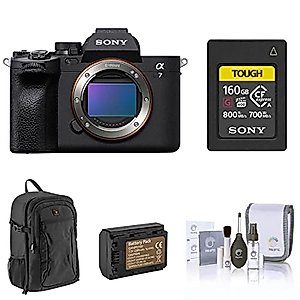 Sony Alpha a7 IV Full Frame Mirrorless Interchangeable Lens Digital 4K Camera, Black - Bundle with 160GB CFexpress Card, Backpack, Extra Battery, Cleaning Kit