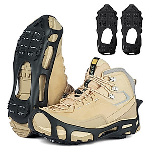 Ice Snow Cleats for Shoes Boots Walk Traction Cleats Crampons Anti Slip 24 Studs Ice Cleat Slip-on Stretch Footwear Grippers for Women Men Kids Walking on Snow Ice