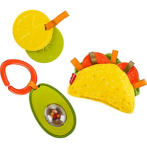 Fisher-Price Baby Toys Taco Tuesday Set, 3 Pretend Food Rattle & Sensory Activities for Newborns​ Ages 3+ Months