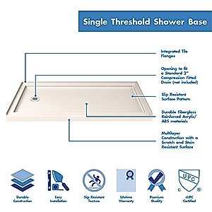DreamLine SlimLine 32 in. D x 60 in. W x 2 3/4 in. H Left Drain Single Threshold Shower Base in Biscuit, DLT-1132601-22