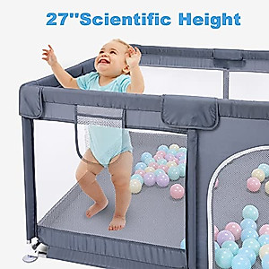 Large Baby Playpen,Play Pens for Babies and Toddlers,Play Yard Activity Center with Gate for Kids,Portable Baby Fence Safety Play Area for Infant Indoor&Outdoor,Sturdy Baby Gate Playpen Grey 50"x50"