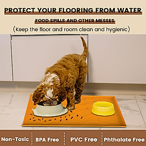 Pet Dog Cat Food Mat Silicone Dog Mat for Food and Water 28” Pet Feeding Mat Dog Bowl Mat Orange Pet Food Placemat