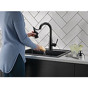 Delta Faucet Essa Matte Black Bar Faucet with Pull Down Sprayer, Black Bar Sink Faucet Single Hole, Wet Bar Faucets Single Hole, Prep Sink Faucet, Black Kitchen Faucet, Matte Black 9913-BL-DST