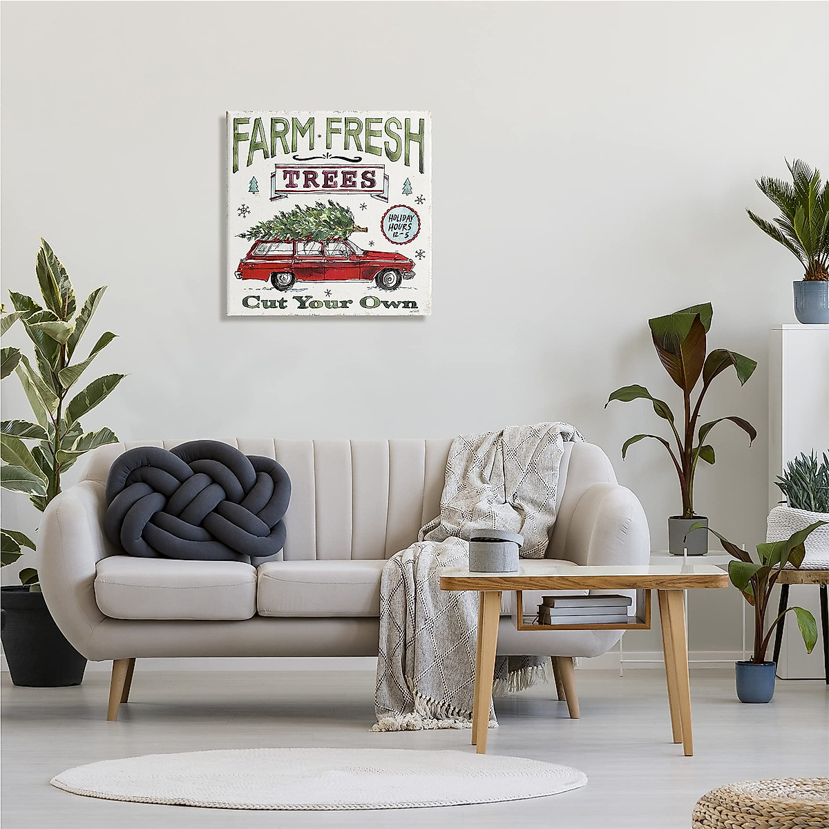 Stupell Industries Farm Fresh Trees Vintage Christmas Advertisement Station Wagon, Designed by Anne Tavoletti Canvas Wall Art, 24 x 24, Off- White