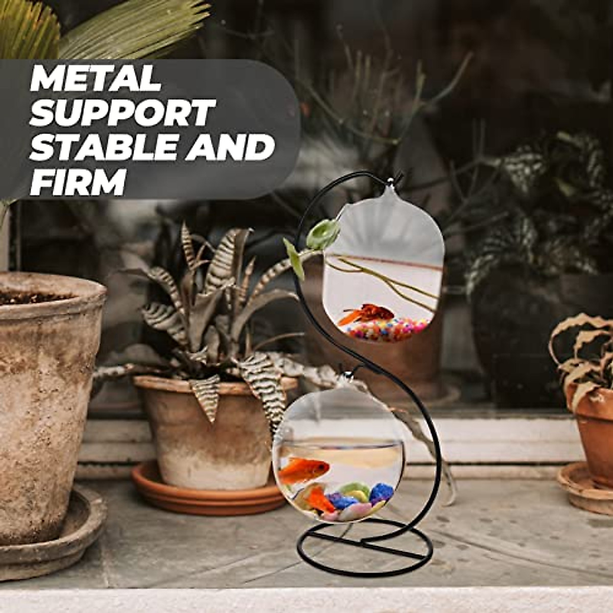 OUNONA Desktop Hanging Glass Fish Tank Mini Dual Aquarium Glass Betta ...