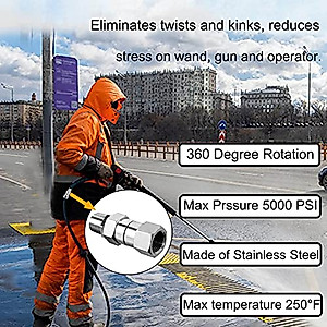 Raincovo Pressure Washer Swivel, 3/8 Inch NPT Thread Pressure Washer Fittings, 5000 PSI, Stainless Steel
