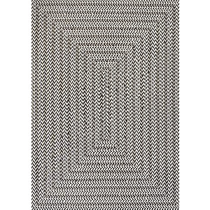 JONATHAN Y SMB206B-4 Chevron Modern Concentric Squares Braided Indoor Outdoor Area-Rug, Farmhouse, Traditional Easy-Clean,Bedroom,Kitchen,Backyard,Patio,Non Shedding, Black/Light Gray, 4 X 6
