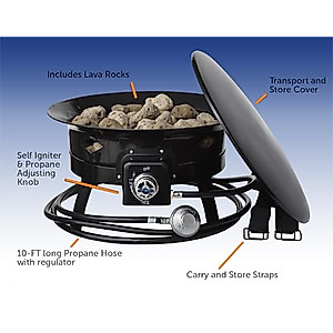 Flame King Smokeless Propane Fire Pit, 19-inch Portable Firebowl, 58K BTU with Self Igniter, Cover, & Carry Straps for RV, Camping, & Outdoor Living