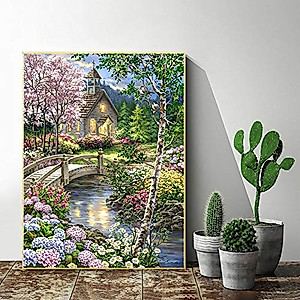 DIY Paint by Numbers Canvas Painting Kit for Kids & Adults, 16" x 20" Drawing Paintwork with 3 Paintbrushes Acrylic Paints - Village in The Night