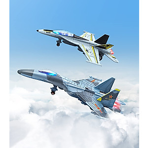 Geyiie Airplane Toy for Boys, Metal Plane Vehicle Playset, Mini Airplanes with Light, Pull Back Fighter Toy for Boys Girls Toddler Kids 3 4 5 6 Years Old