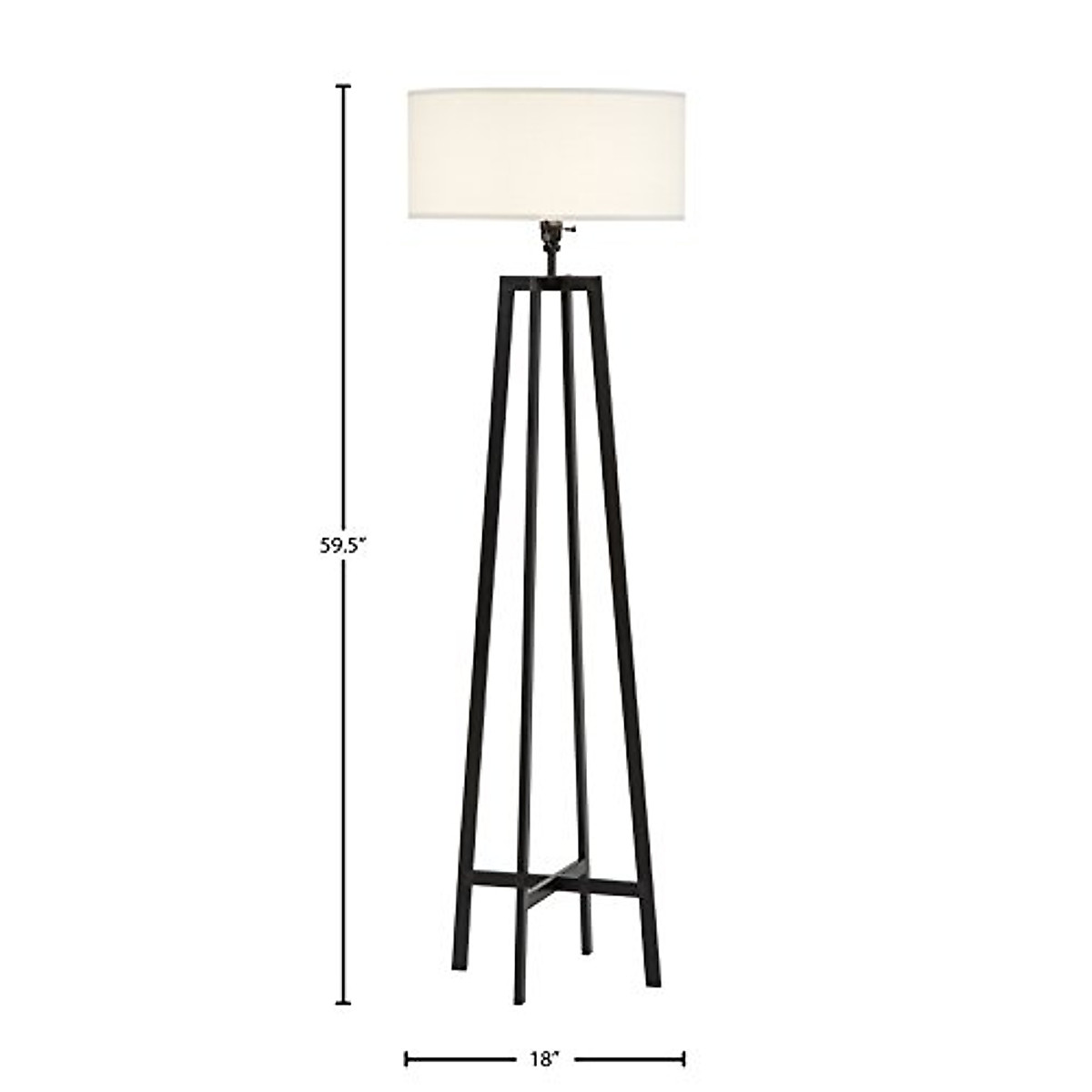 Amazon Brand – Stone & Beam Deco Metal Frame Living Room Standing Floor Lamp With Light Bulb and White Shade - 18 x 18 x 59.5 Inches, Black