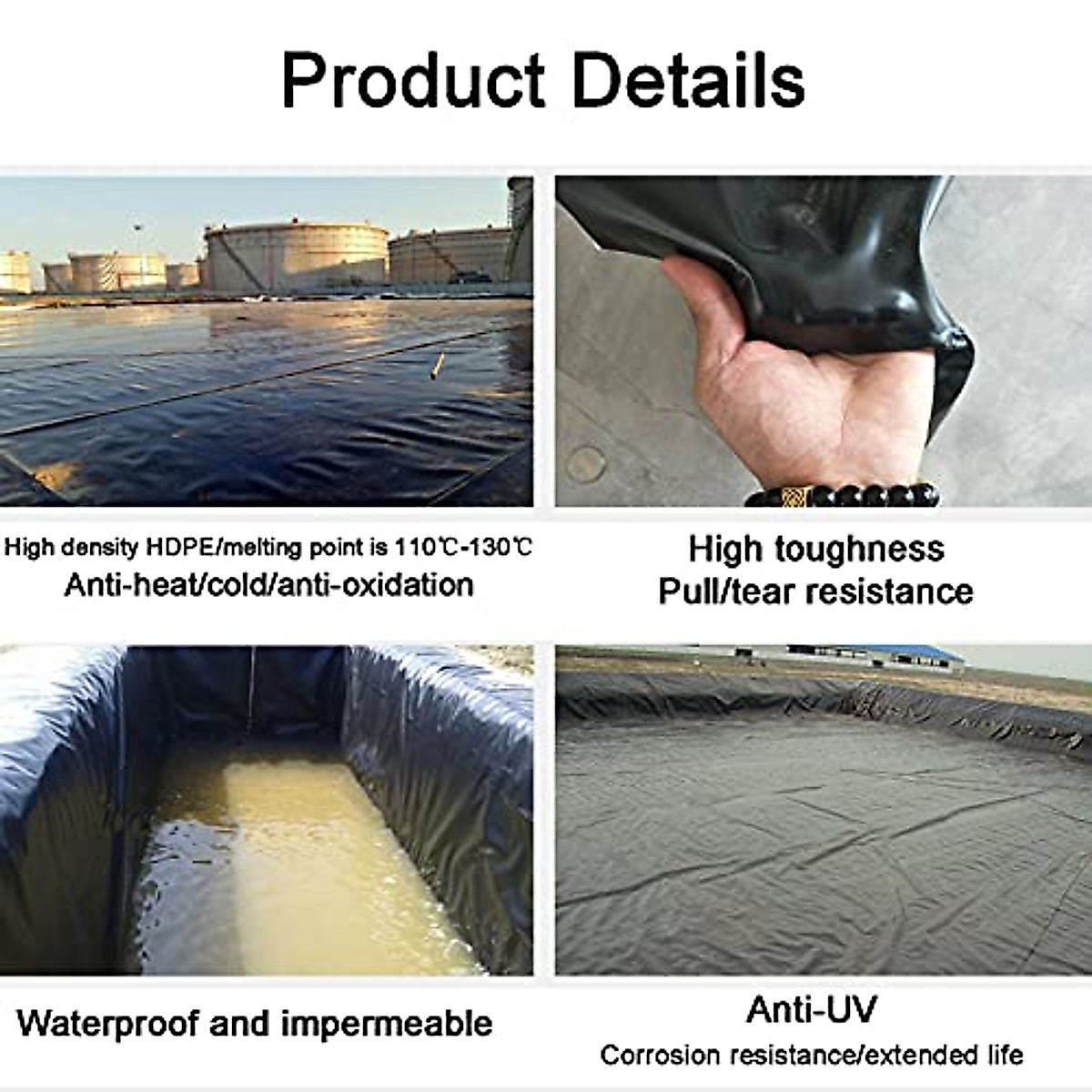 Warooma Pond Liner Black Garden Pond Liner PVC, Pond Liner Garden Pool Membrane, for Garden Pond Strength, UV-Resistant, Tear-Proof Environmentally Friendly