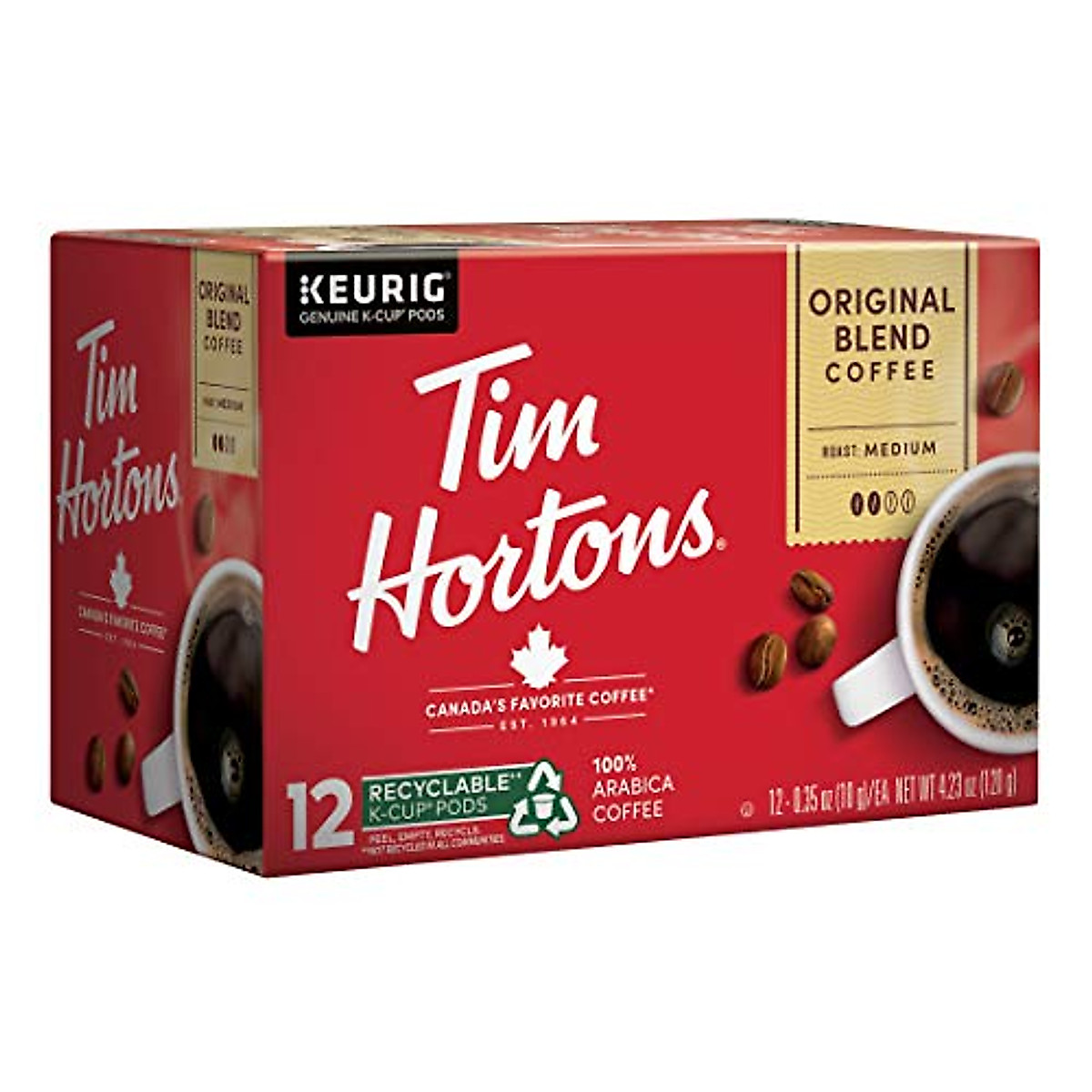 Tim Hortons Original Blend, Medium Roast Coffee, Single-Serve K-Cup Pods Compatible with Keurig Brewers, 72ct K-Cups, 6x12ct Boxes