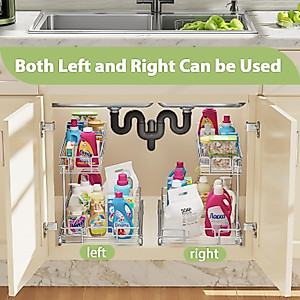 LOVMOR 2 Tier Pull Out Cabinet Organizer 13.5" W x 21.5" D Slide Out Under Sink Organizer Sliding Wire Shelves Storage for Kitchen Bathroom Cabinets