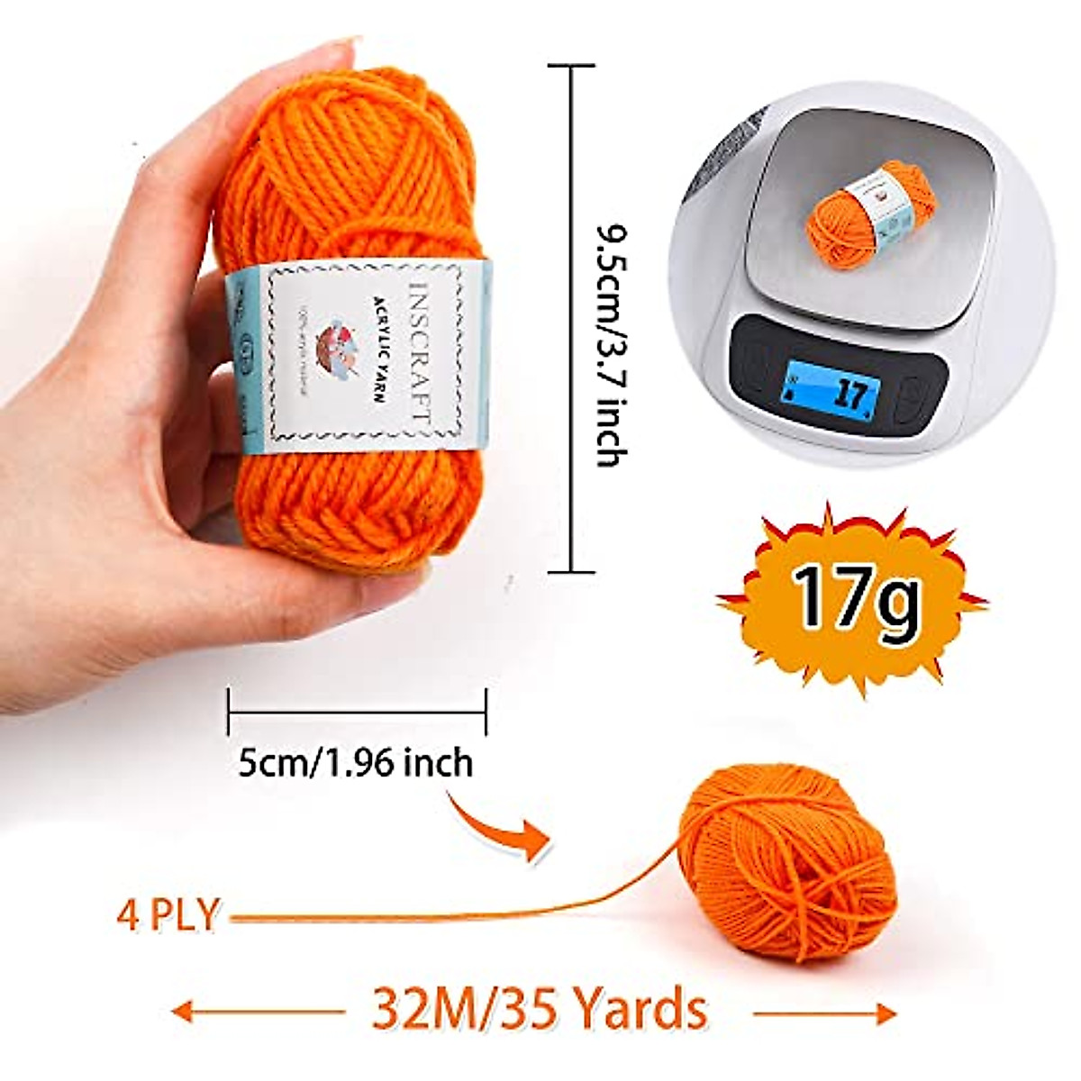 Inscraft 52 Acrylic Yarn Skeins, 1820 Yards 52 Colors, 2 Crochet Hooks, 2 Weaving Needles, 10 Stitch Markers, 1 Bag, for Crocheting & Knitting, Gift Beginners and Adults