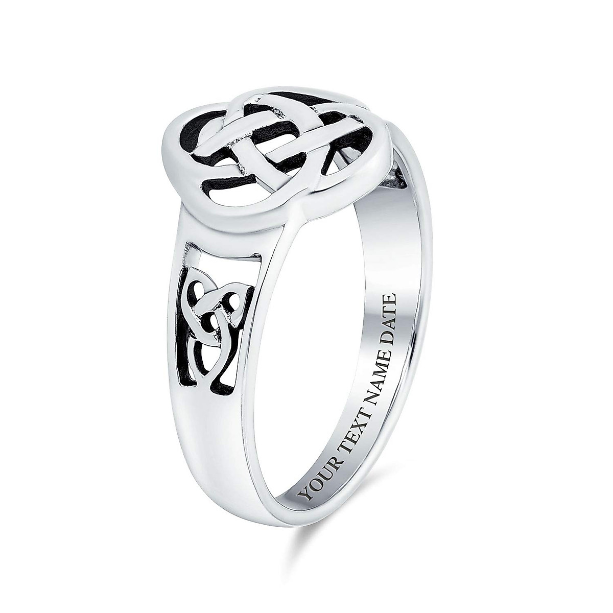 Personalized Best Friends BFF Love Knot Irish Celtic Infinity Band Ring For Teen Women Oxidized .925 Sterling Silver Customizable