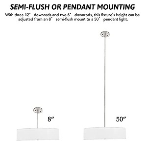 VONLUCE 3 Light Double Drum Pendant Light, 20" Brushed Nickel Convertible Semi-Flush Mount Drum Ceiling Light Fixture for Kitchen Island Dining Table Bedroom, Modern Hanging Lights Chandelier