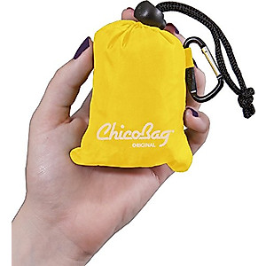 ChicoBag Original Compact Reusable Grocery Bag w/Attached Pouch and Carabiner Clip | Eco-Conscious Packable Tote | Variety 4pk - Mazarine, Aqua, Orange Peel, & Yellow (Pack of 4)