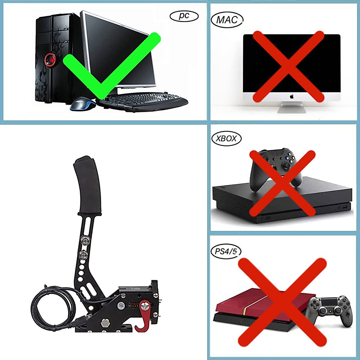 CNRAQR PC Racing Game USB Handbrake for 16Bit SIM for Racing Games, Compatible with G27 G29 G920 G923 T500 T300 Simulate Linear Handbrake（With Fixing Clip and Plate