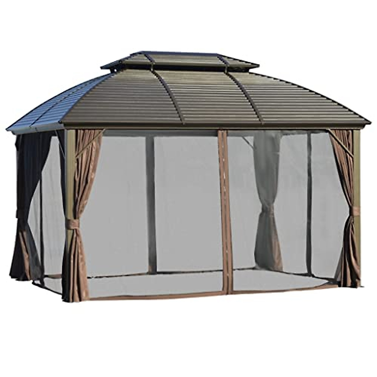 MGWYE 10x12 Hardtop Gazebo with Aluminum Frame, Metal Roof Gazebo Canopy with Curtains and Netting for Gardens, Patios