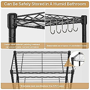 NATRKE 6-Tier Storage Shelf Wire Shelving Unit, Adjustable Heavy Duty Storage Shelves for Kitchen Organization, with Leveling Feet and Lockable Wheels, Black (21.26 Lx12 Wx69 H)