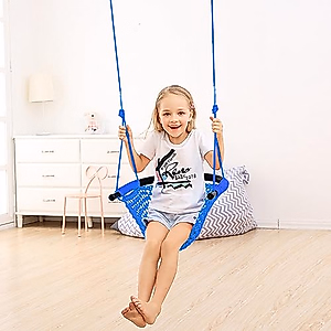 ROPECUBE Kids Swing Seat, Hand-Knitting Toddler Swing, Swing Seat for Kids with Adjustable Ropes, Kids Tree Swing Porch Swing Rope Swing Seat, for Outdoor Indoor, Playground, Backyard(Blue)
