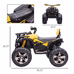 Aosom 12V Kids 4 Wheeler, Ride on ATV for Kids with Music, Realistic Headlights & Wide Wheels, Electric Quad Car for Boys and Girls, Yellow