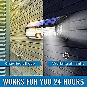 LazyPro Solar Lights Outdoor Super-Bright 298 LEDs 2500lm - LED Solar Motion Sensor Lights Outdoor - for Wall, Post, Pathway Garden up to 1600 sq ft - Solar Battery Powered 4400 mAh