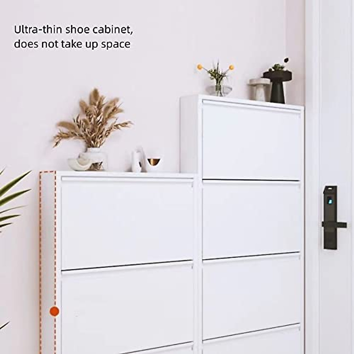 Aeumruch Wall Mounted Shoe Cabinet Flip Drawer Shoe Cabinet Narrow Shoe Cabinet White