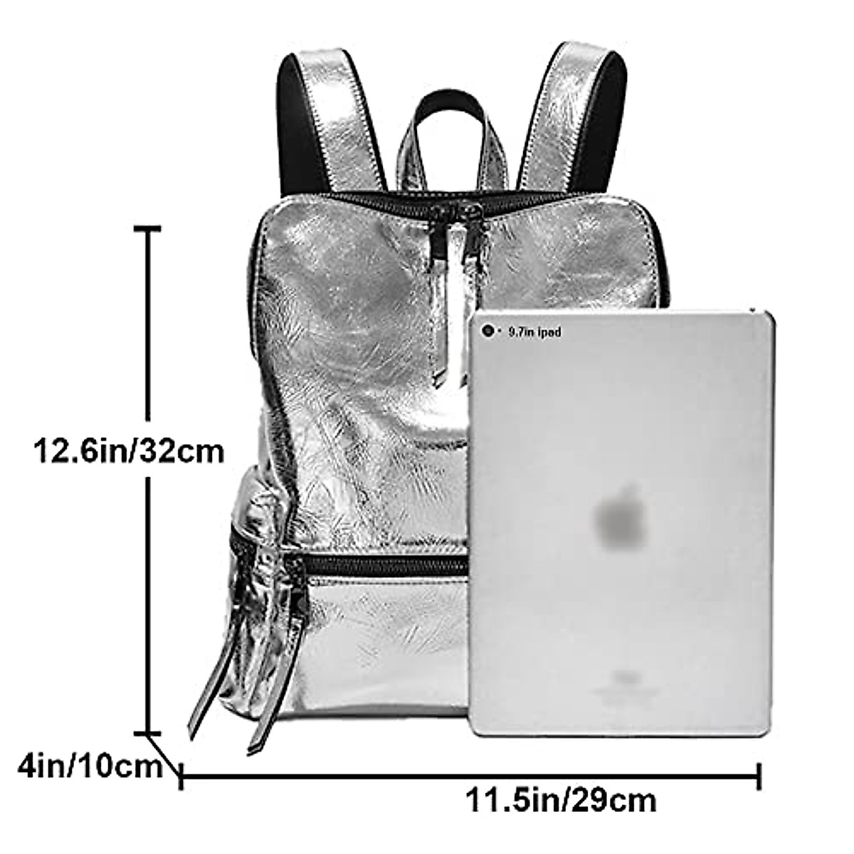 Downupdown Stylish Backpacks for Women Shiny Soft Leather Backpack with Top Handle Zipper Purse Shoulder Bags Travel Daypack Casual Waterproof Travel Bags-Sliver