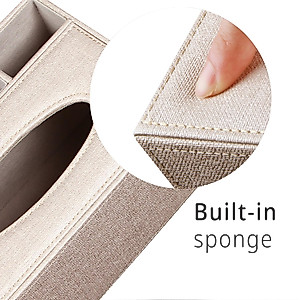 Tissue Box Cover Rectangular, Compatible with Kleenex Box Covers, Multifunctional Facial Tissue Box Holder with Remote Control Holder, Decorative Nighstand Organizer, Tissue Dispenser for Bathroom