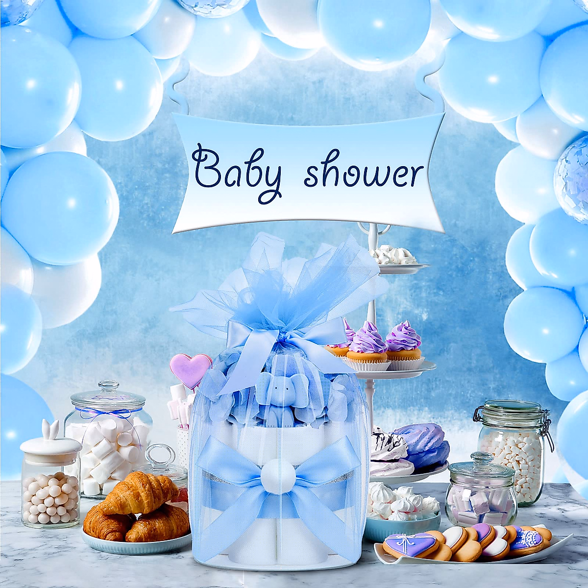 Diaper Cake for Baby Boy and Girl Elephant Crown Diaper Cake Supplies Gender Neutral Baby Diaper Cakes Cute Decorated Baby Shower Diaper Cakes for Newborn Baby Birthday Party (1 Tier, Elephant Style)