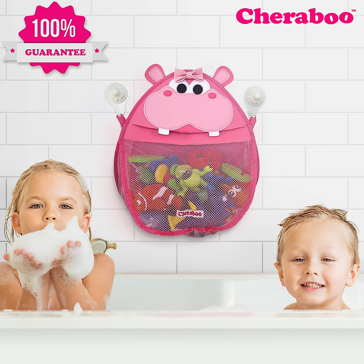 CHERABOO Bath Toy Storage, Hurley Hippo Bath Toy Holder, Bath Toys for Toddlers 1-3, Bathroom Toy Storage, Bathtub Organizers and Storage, Bath Toy Basket, Bath Toy Organizer